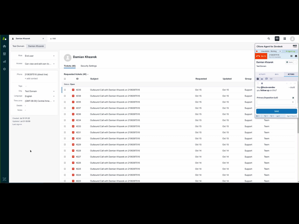 NICE inContact CXone Agent for Zendesk App Integration with Zendesk Support